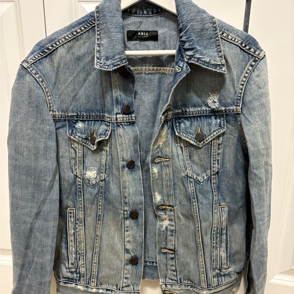 Able | Jackets & Coats | Able Distressed Denim Jacket | Poshmark